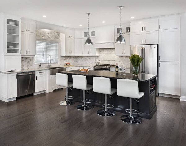 Contemporary White Kitchen with Dark Island - Ottawa